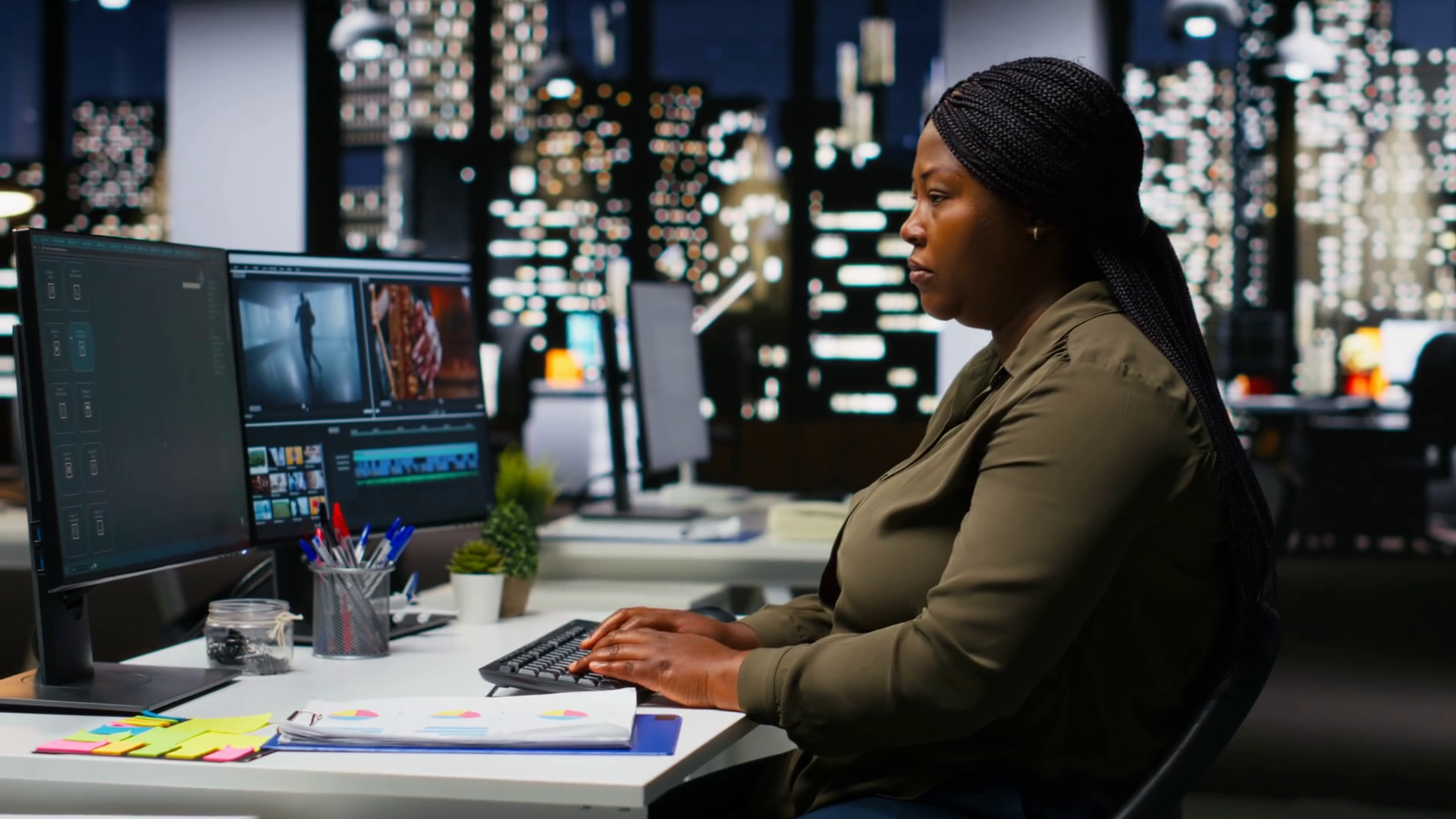Young Black Woman Video Editor Working With Stock Footage SBV-353229560 ...