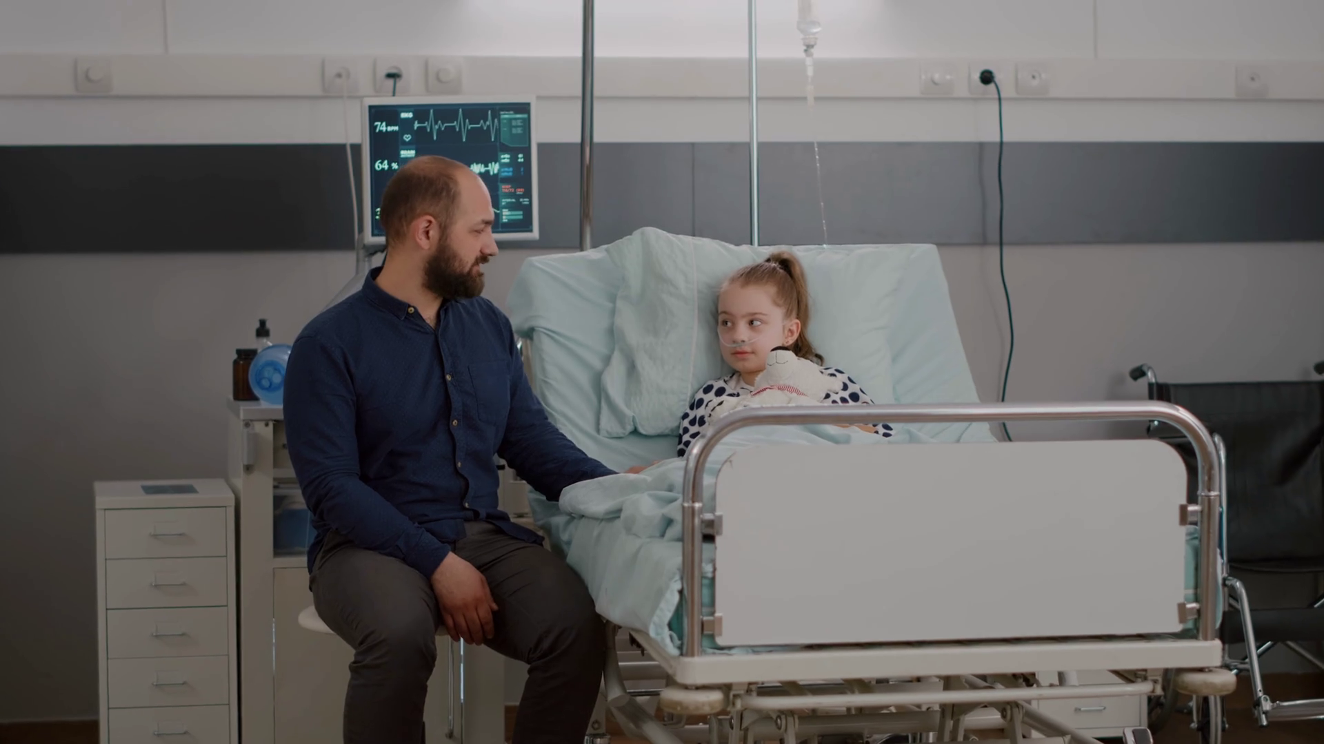 Hospitalized Sick Daughter Resting In Bed Stock Footage SBV-346555797 ...