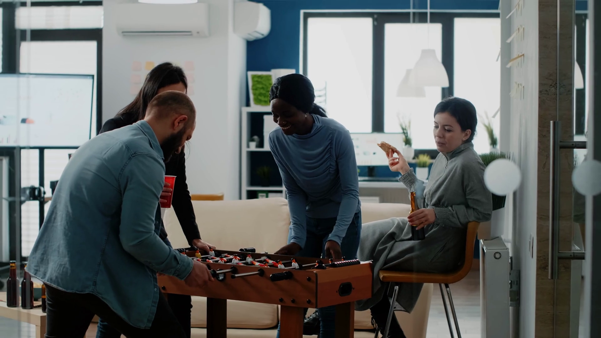 Colleagues Playing Soccer Game At Foosball Stock Footage SBV-346692814 ...