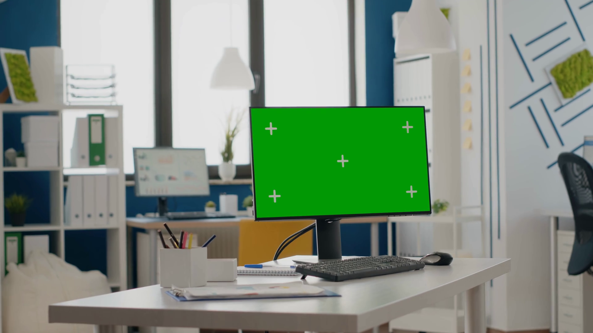 Close Up Of Empty Desk With Isolated Green Stock Footage SBV-346738526 ...