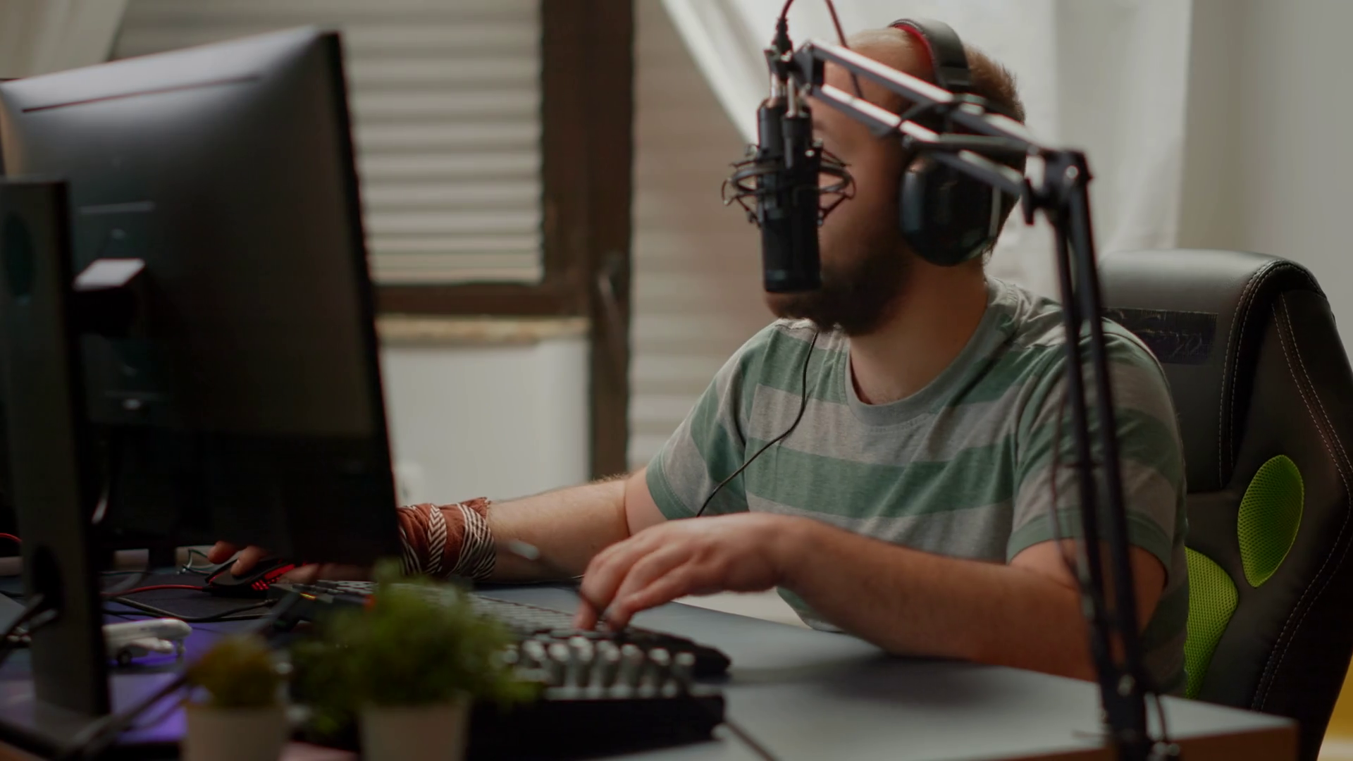 Professional Man Streamer Preparing Virtual Stock Footage SBV-346759536 ...