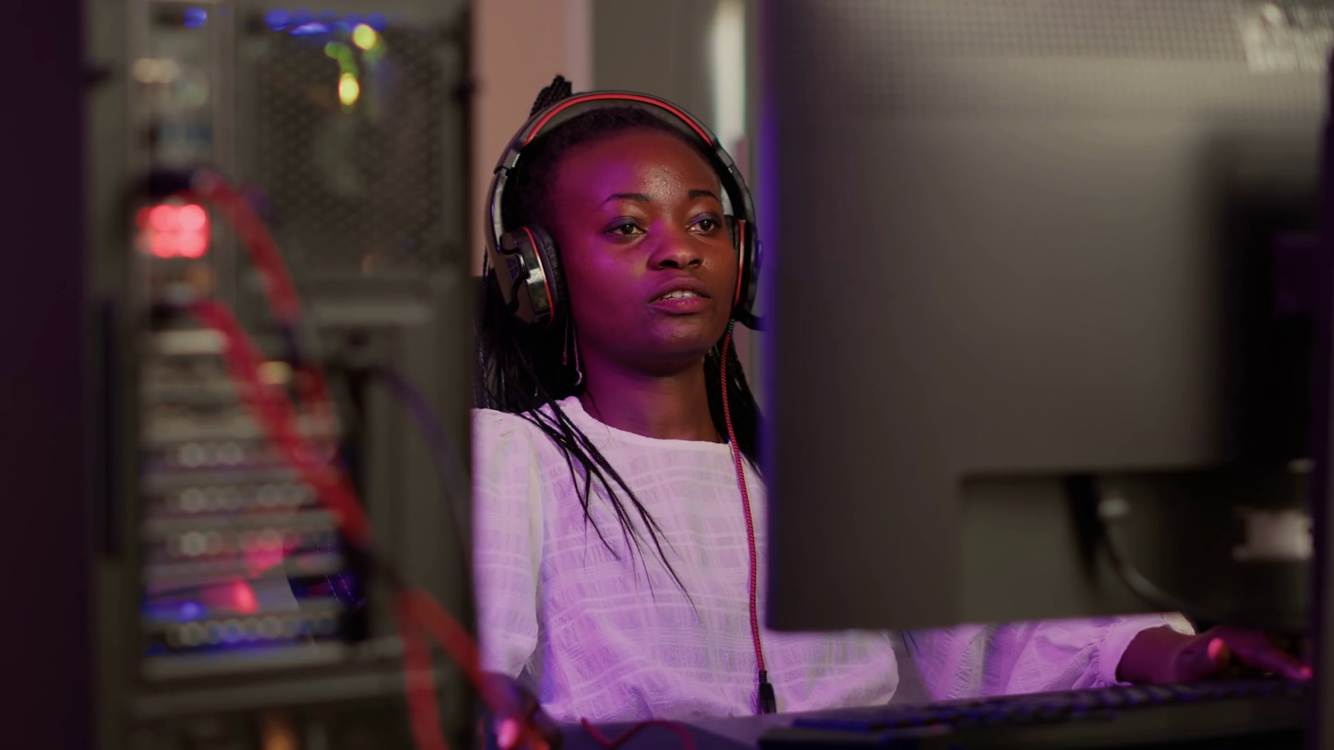 Selective Focus On Gamer Girl Using Gaming Stock Footage SBV-347029278 ...