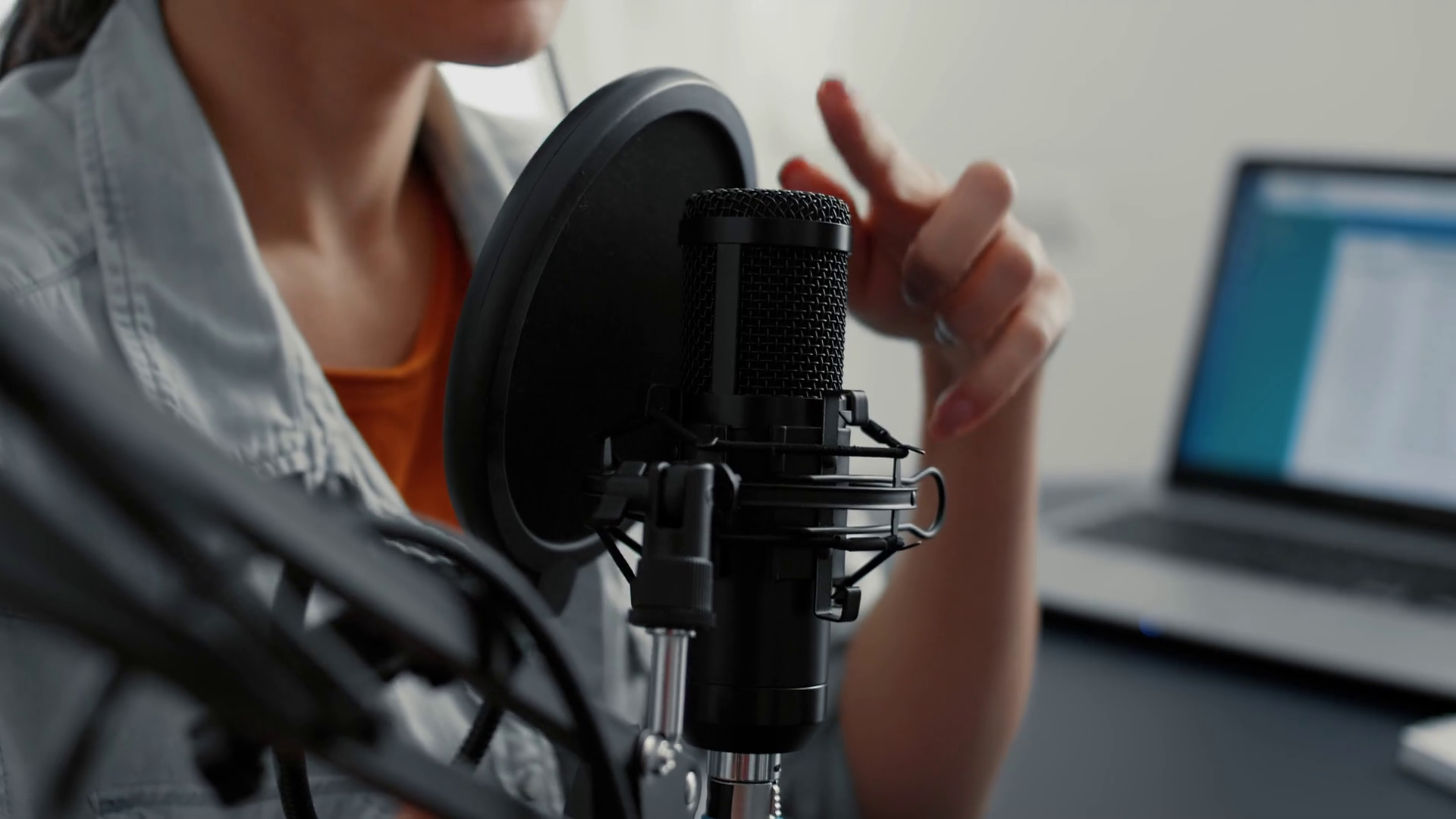 Internet live radio talk show host recording remote podcast while ... Internet live radio talk show host recording remote podcast while ...