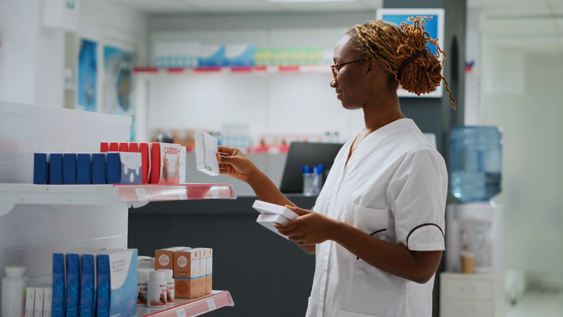 Smiling African American Pharmacist Checking Stock Footage SBV ...