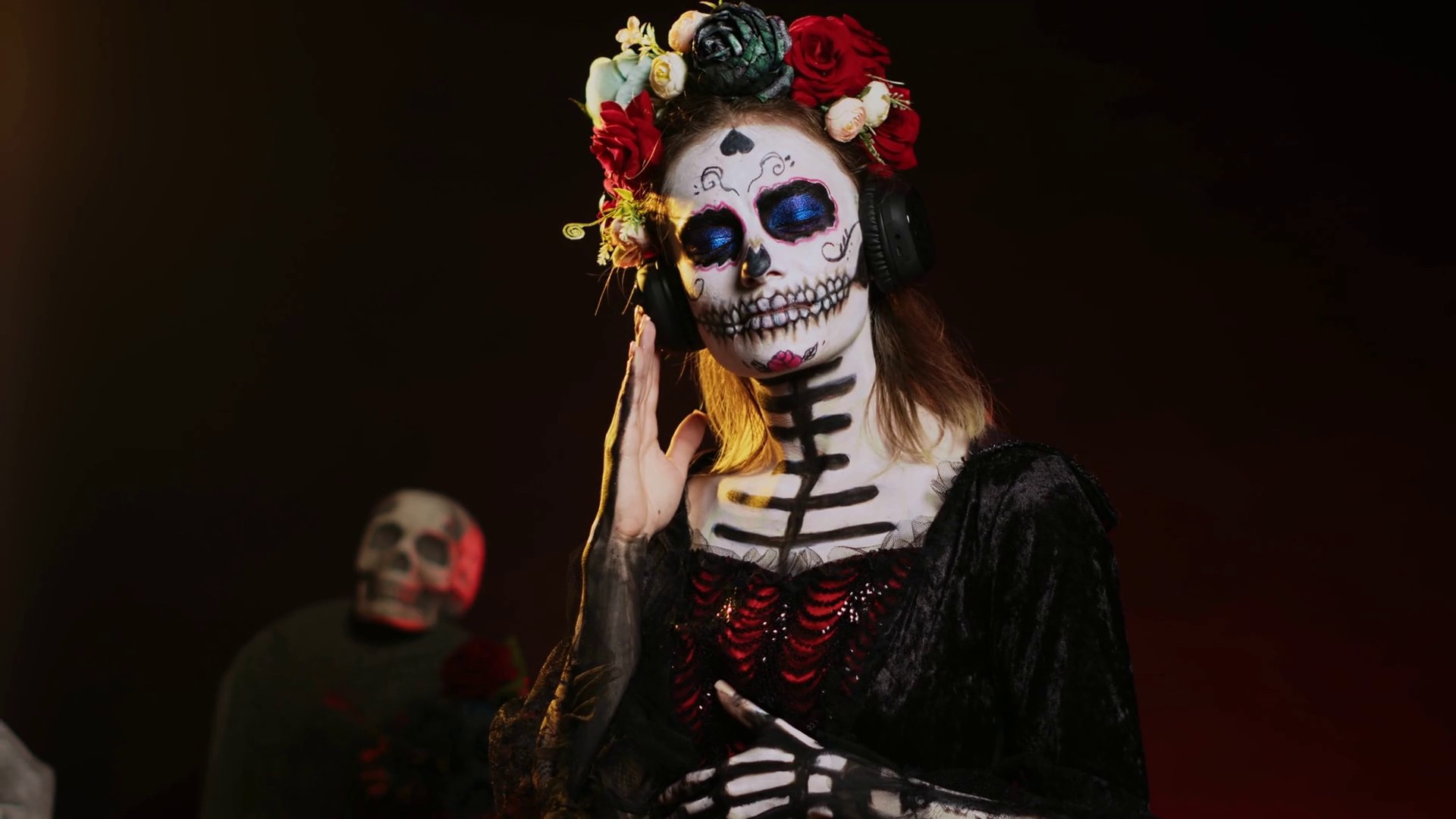Lady Of Death Listening To Music On Stock Footage SBV-347264827 ...
