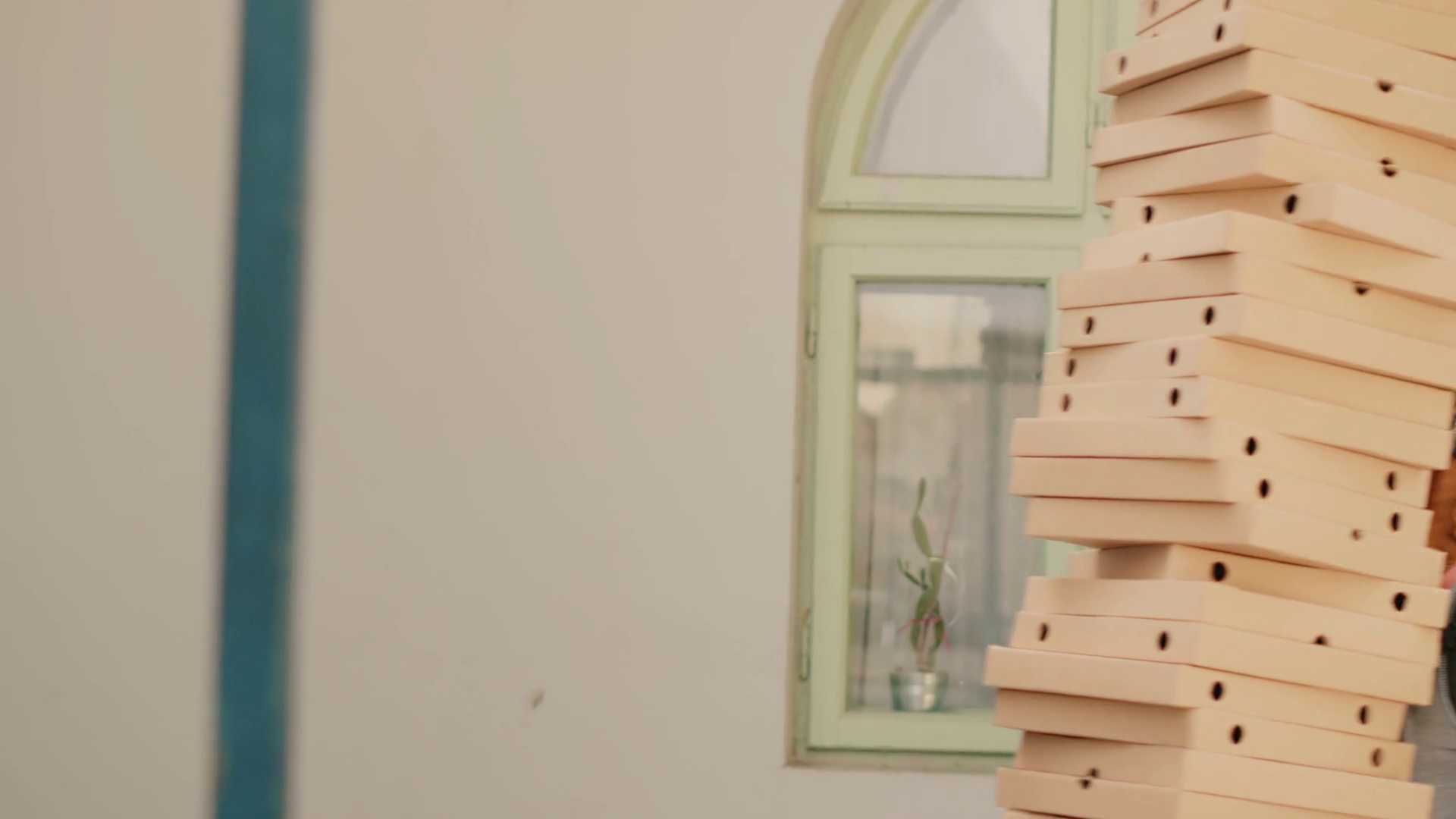 Reckless delivery worker dropping pizza boxes, scared courier running ...