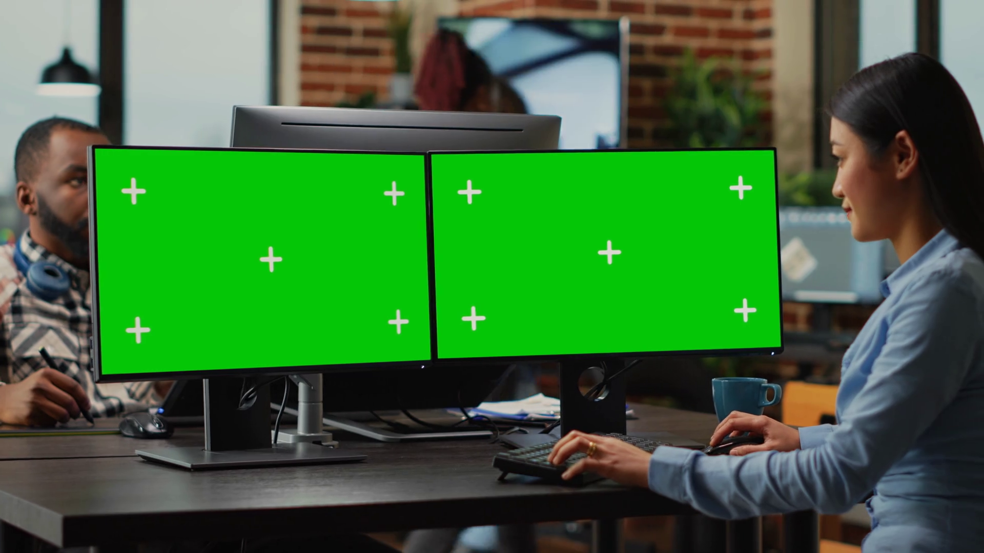 Asian Freelancer Looking At Greenscreen On Stock Footage SBV-347376285 ...