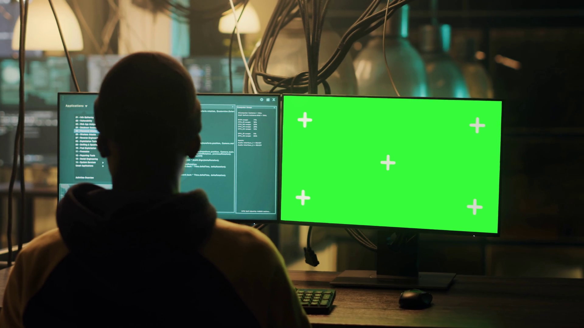 Male Hacker Using Greenscreen Display To Stock Footage SBV-347389399 ...