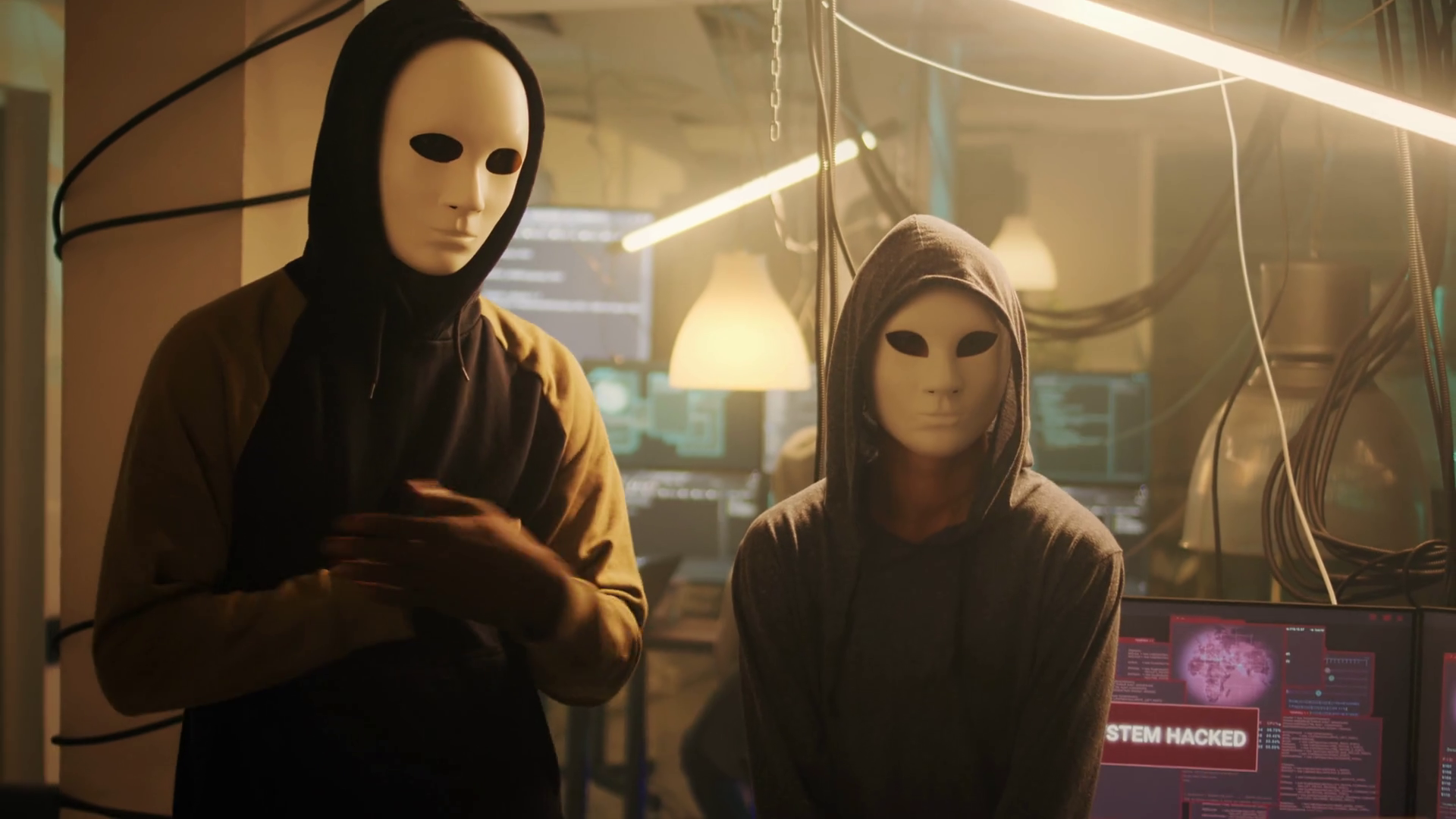 Cyber Criminals Wearing Anonymous Masks Stock Footage SBV-347360792 ...