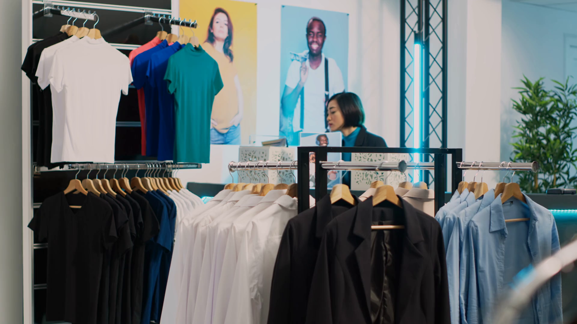 Female Customer Examining Fashion Collection Stock Footage SBV ...
