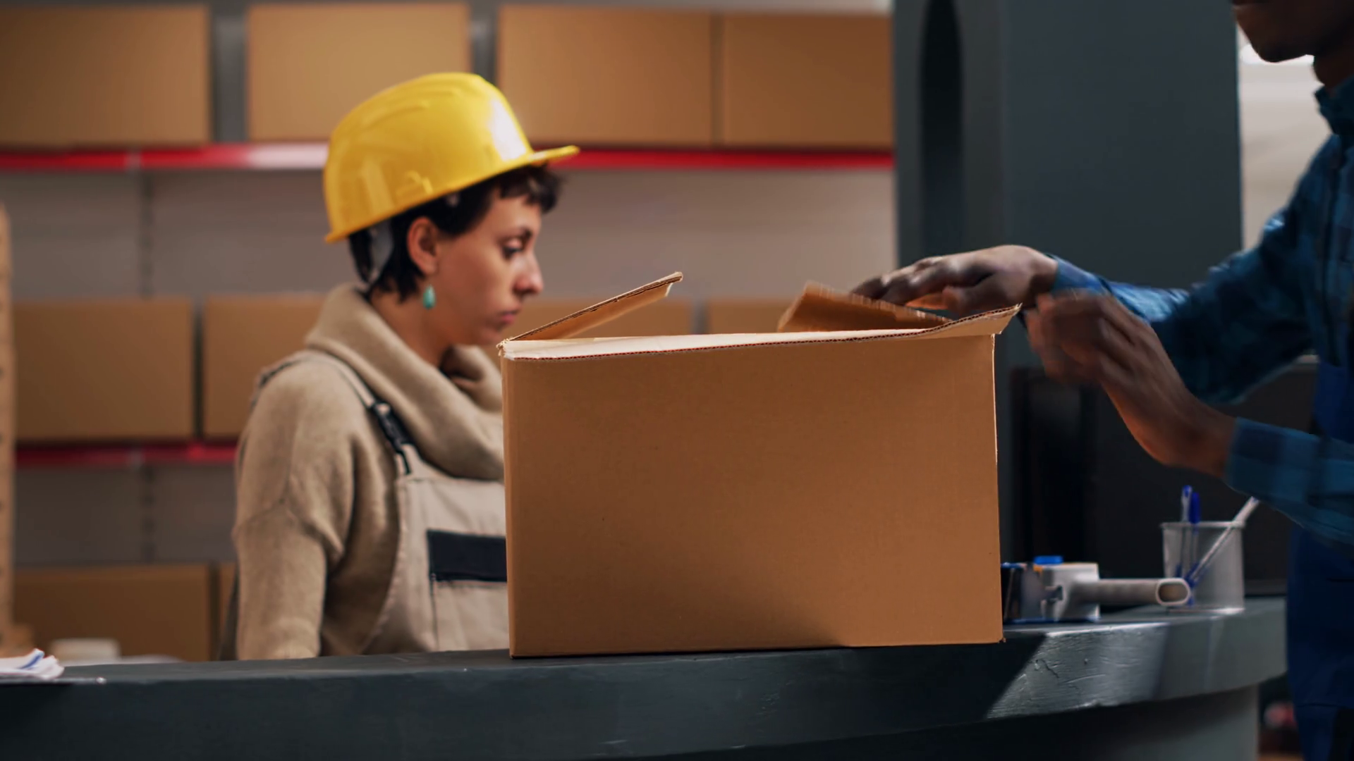 Young Depot Worker Sealing Packages With Stock Footage SBV-347548071 ...