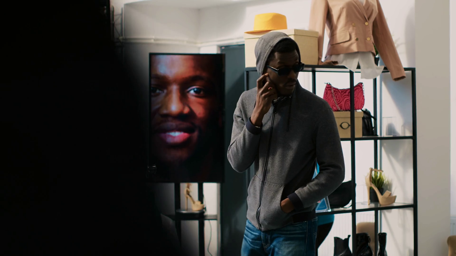 Robber Wearing Hood Sunglasses Trying To Stock Footage SBV-347695579 ...