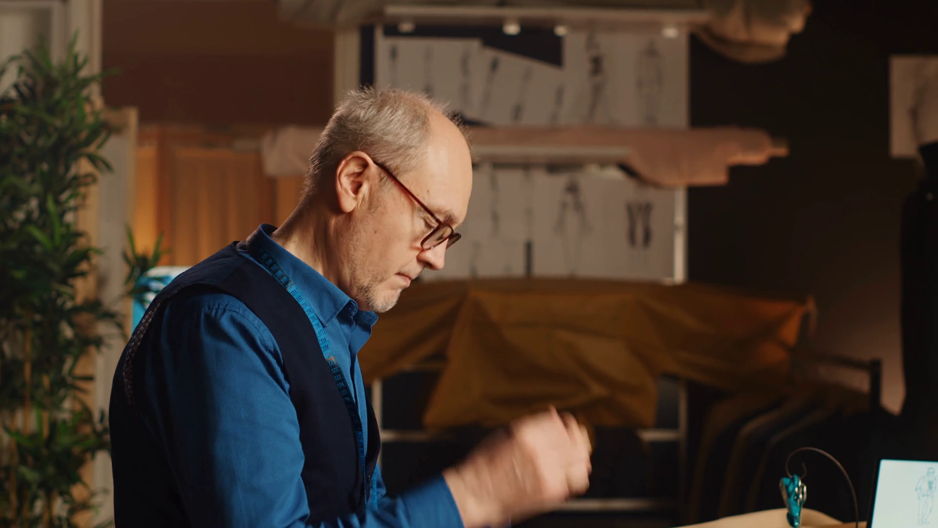 Tailor Feeling Stressed In Workshop Stock Footage SBV-347660022 ...