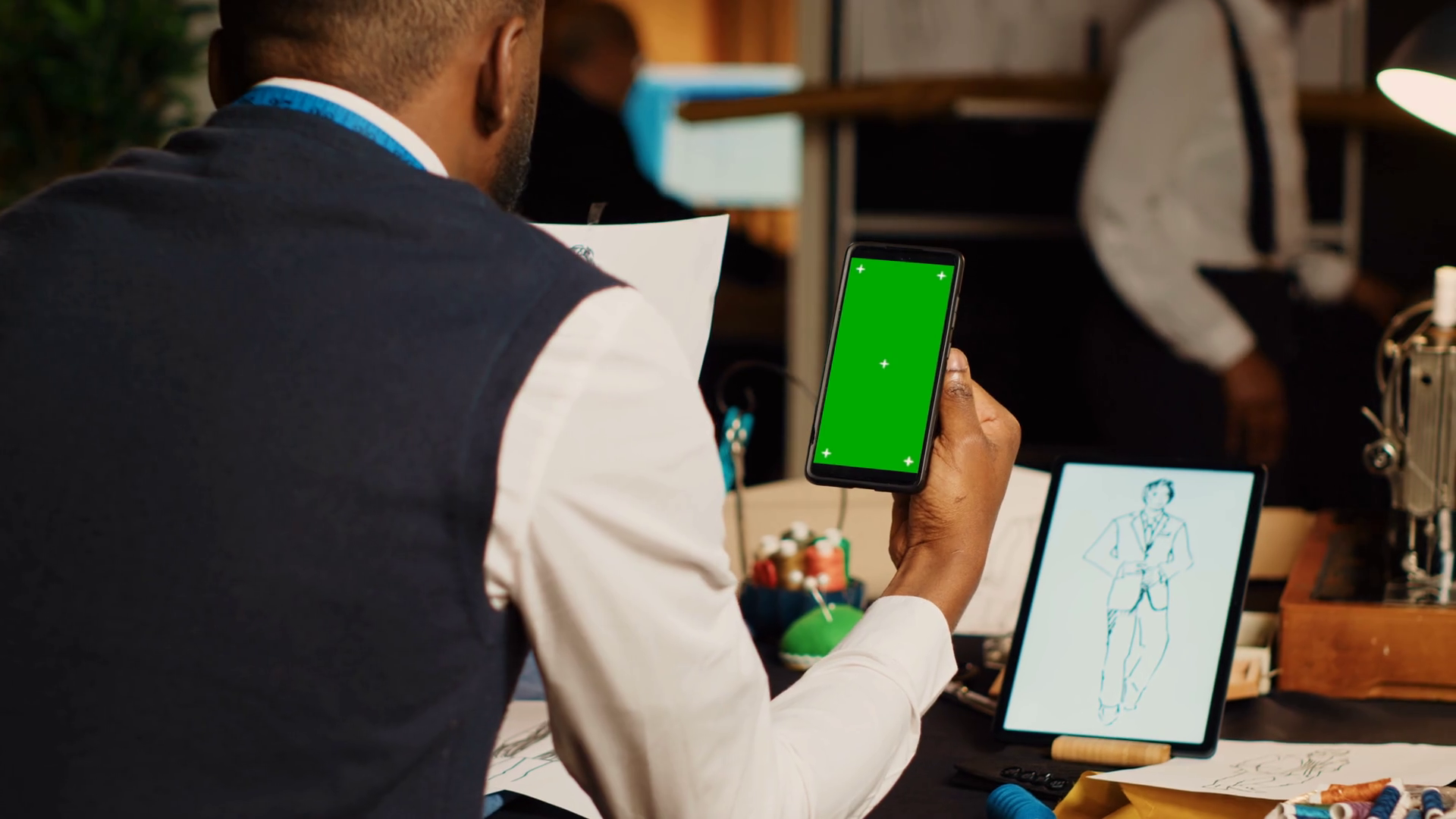 Tailor Using Greenscreen In Atelier With Stock Footage SBV-347746057 ...