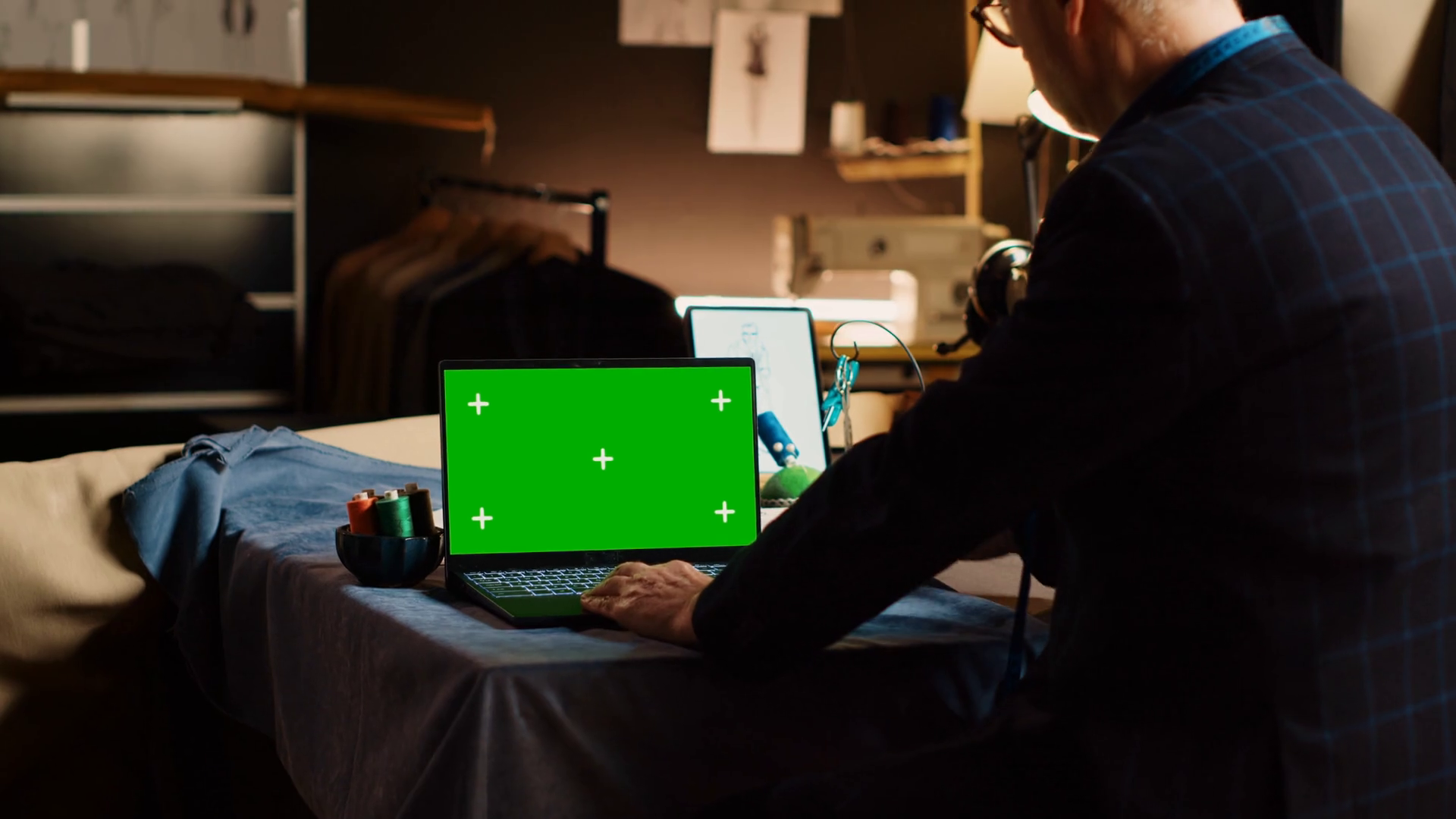 Old Tailor Using Laptop With Greenscreen Stock Footage SBV-347636270 ...