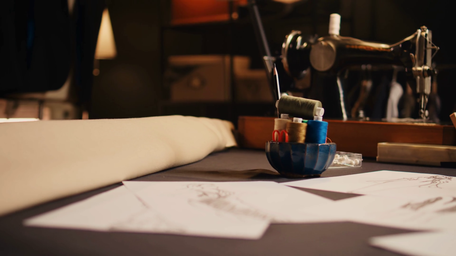 Atelier With Fashion Sketches Tools Sewing Stock Footage SBV-347746040 ...