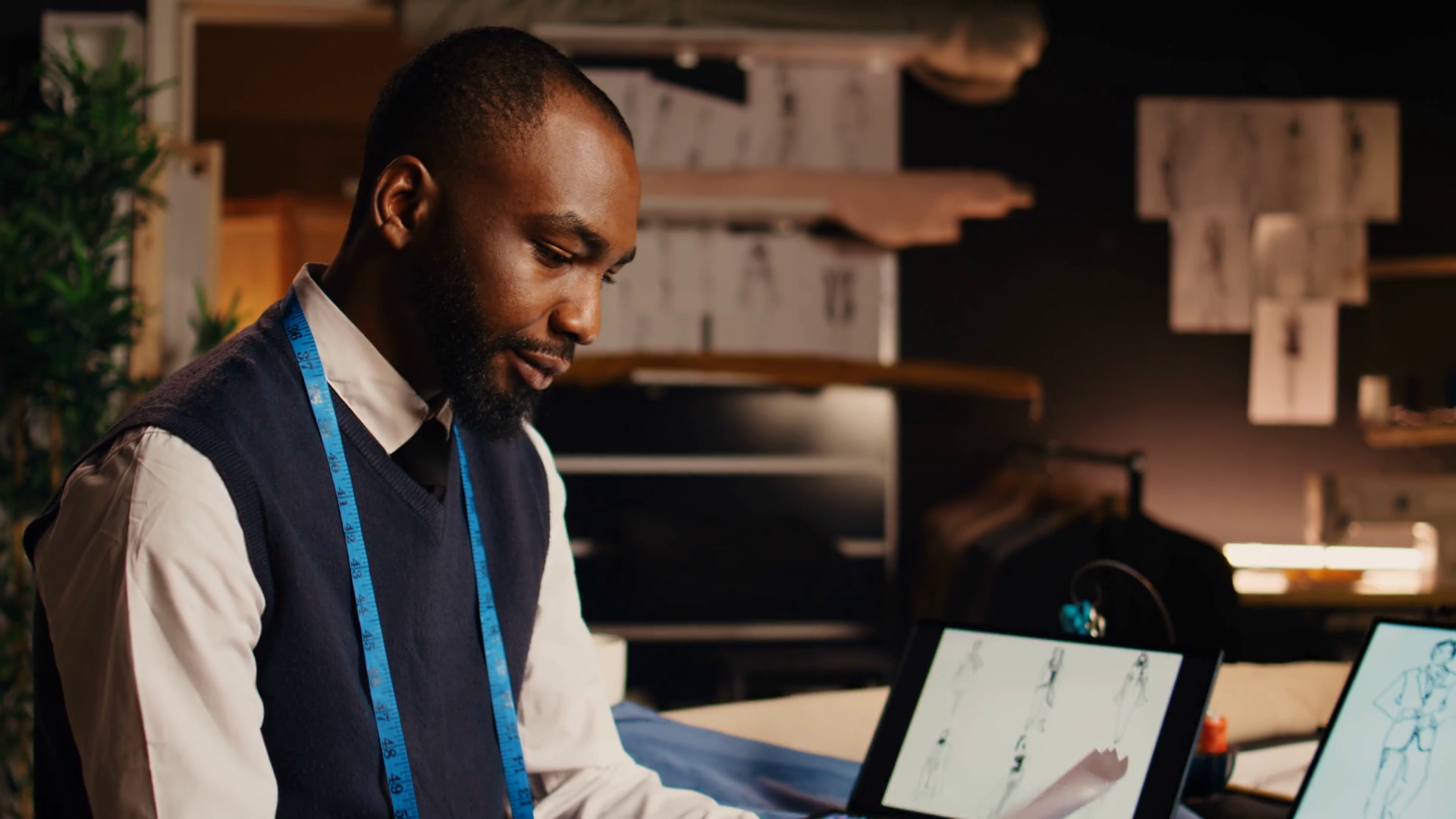 African American Tailor Checking Sketch Stock Footage SBV-347659990 ...