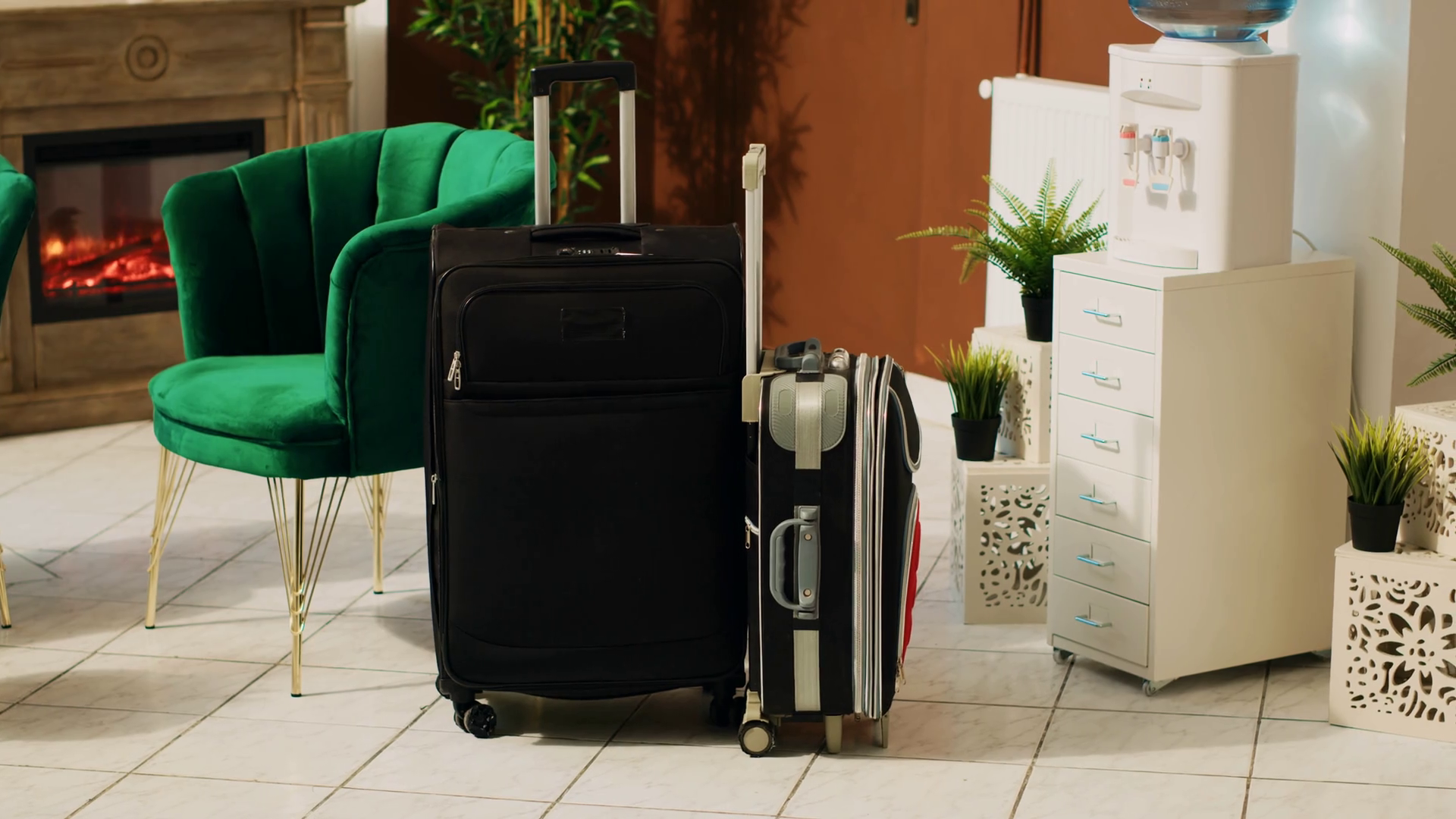 Trolley Bags Baggage In Hotel Reception Stock Footage SBV-347663400 ...
