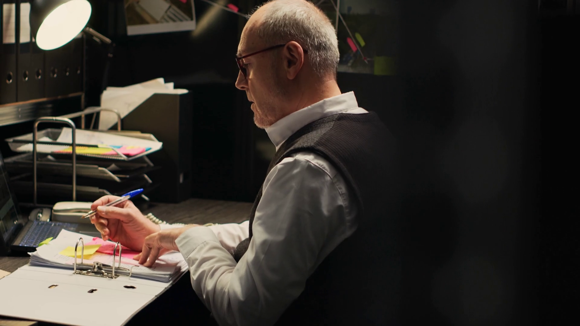 Law Agent Takes Notes On Files Writing Clues Stock Footage SBV ...