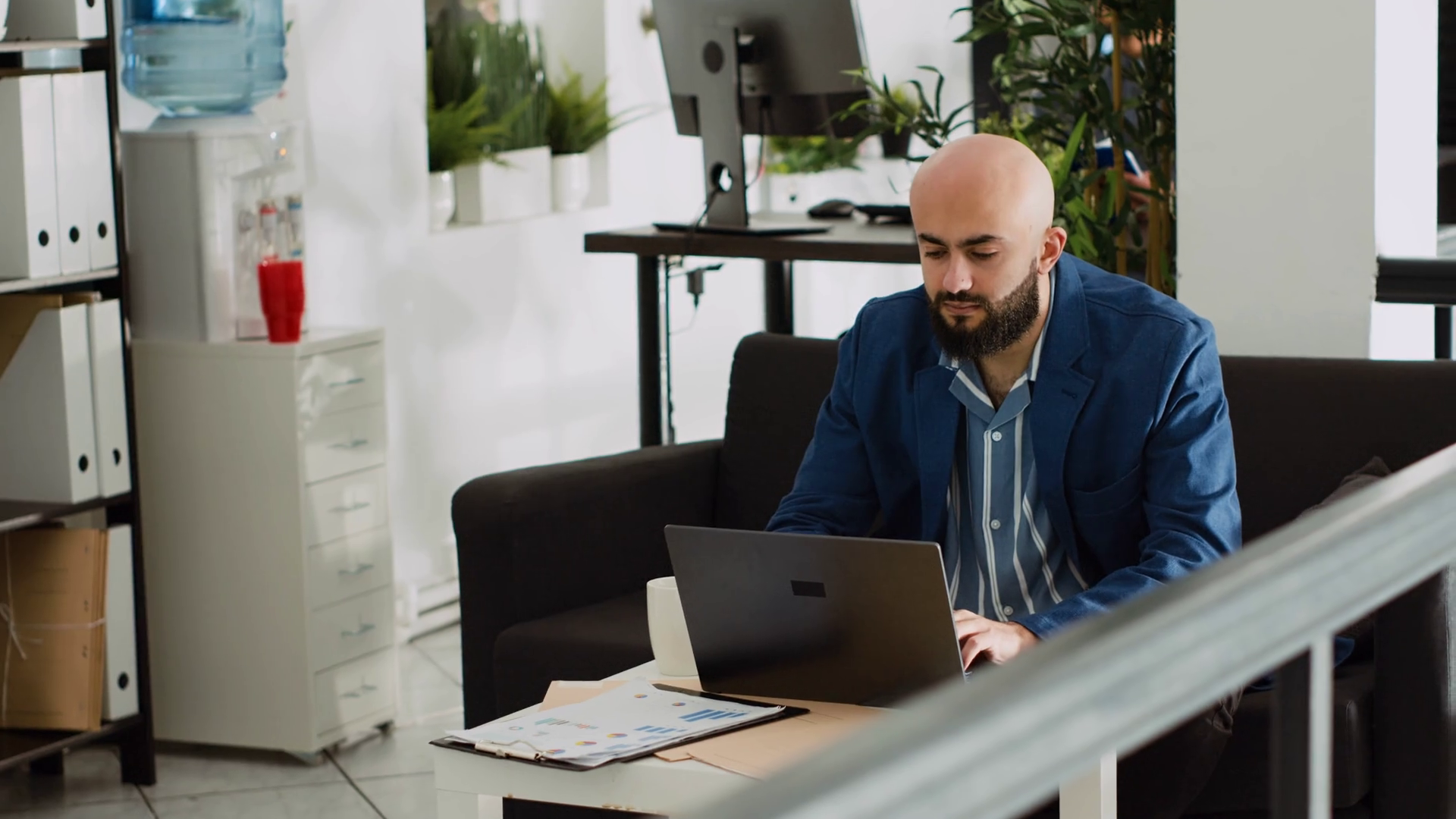 Startup Employee Works On Laptop Analyzing Stock Footage SBV-347753724 ...