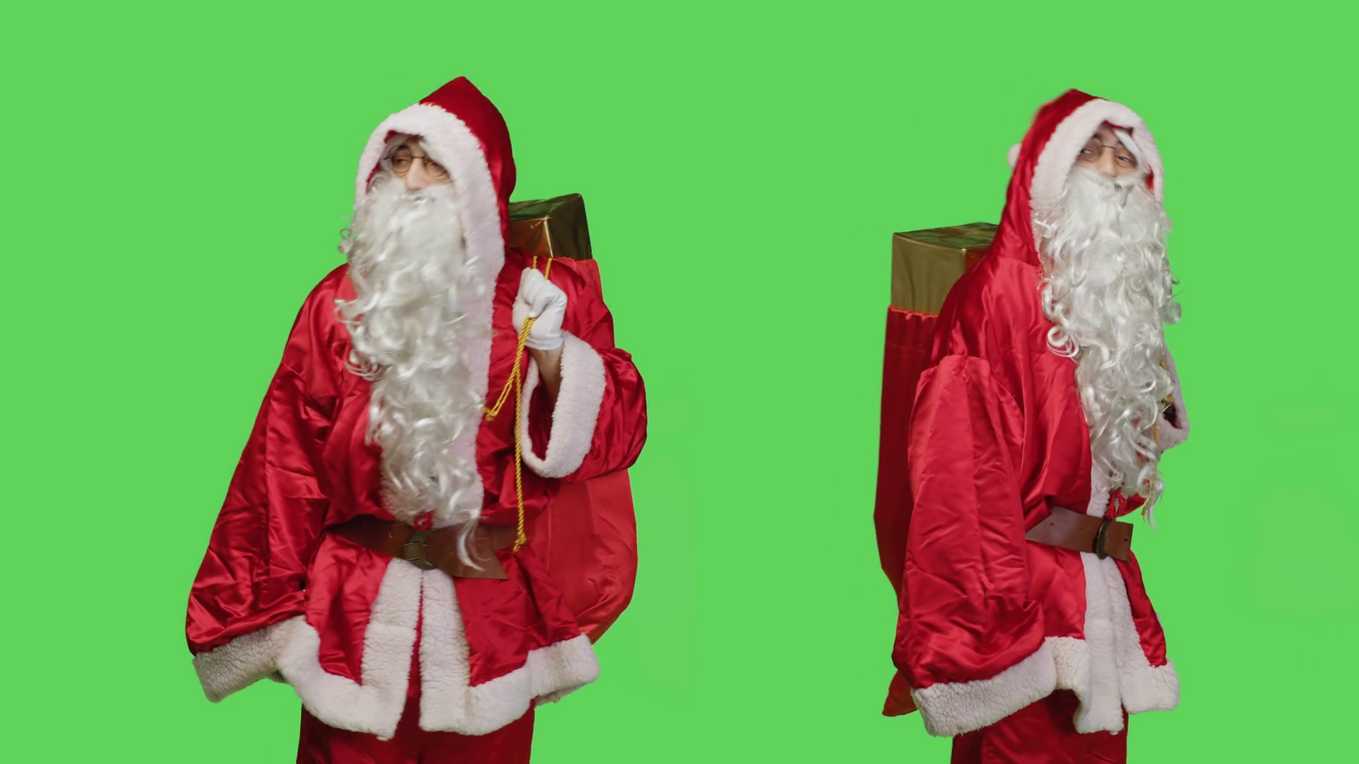 Man Dressed Like Santa With Red Bag Carrying Stock Footage SBV ...
