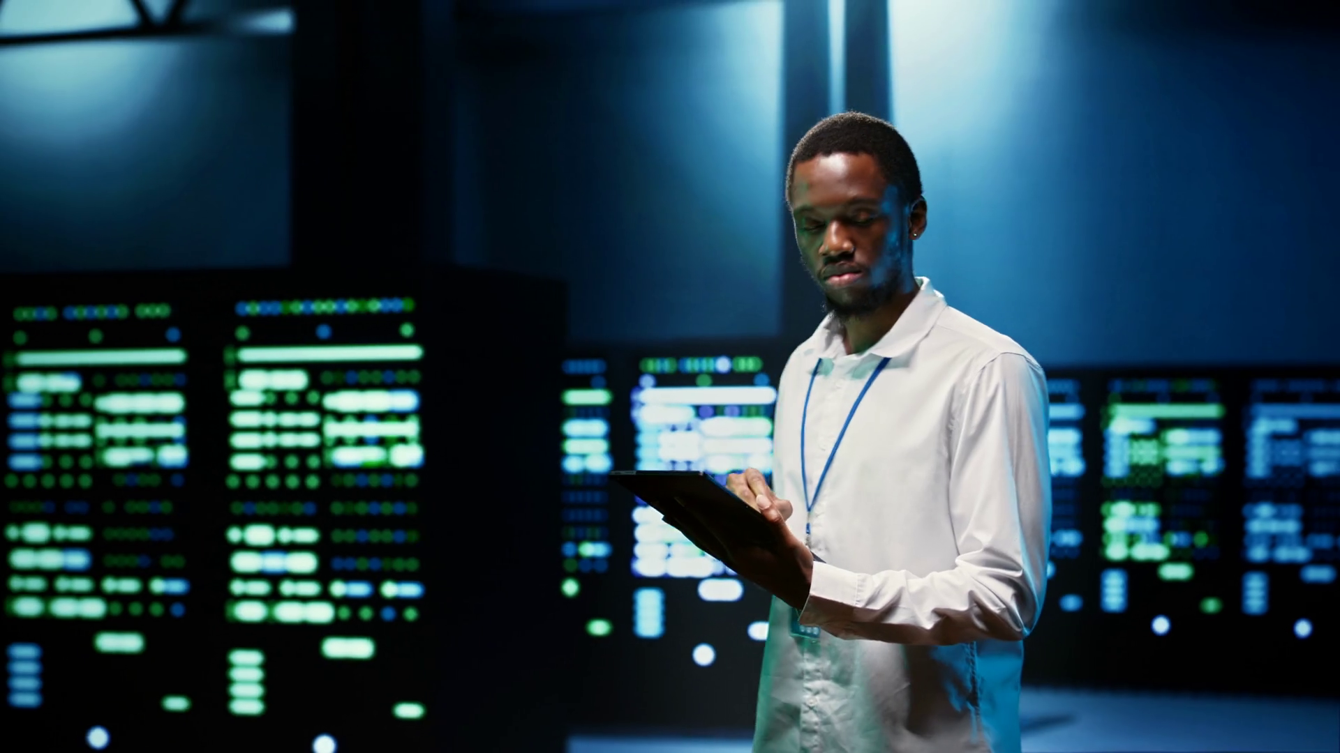 It Programmer In Server Hub Using Tablet To Stock Footage Sbv 348368189 Storyblocks