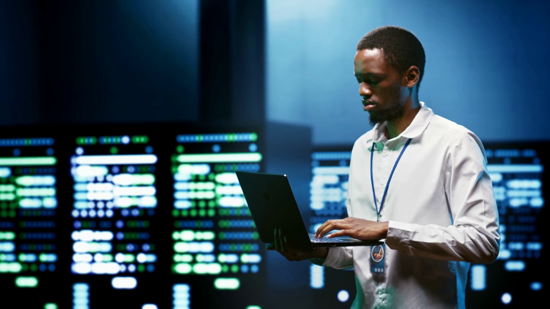 Admin Using Laptop To Set Up Supercomputer Stock Footage SBV-347793978 ...