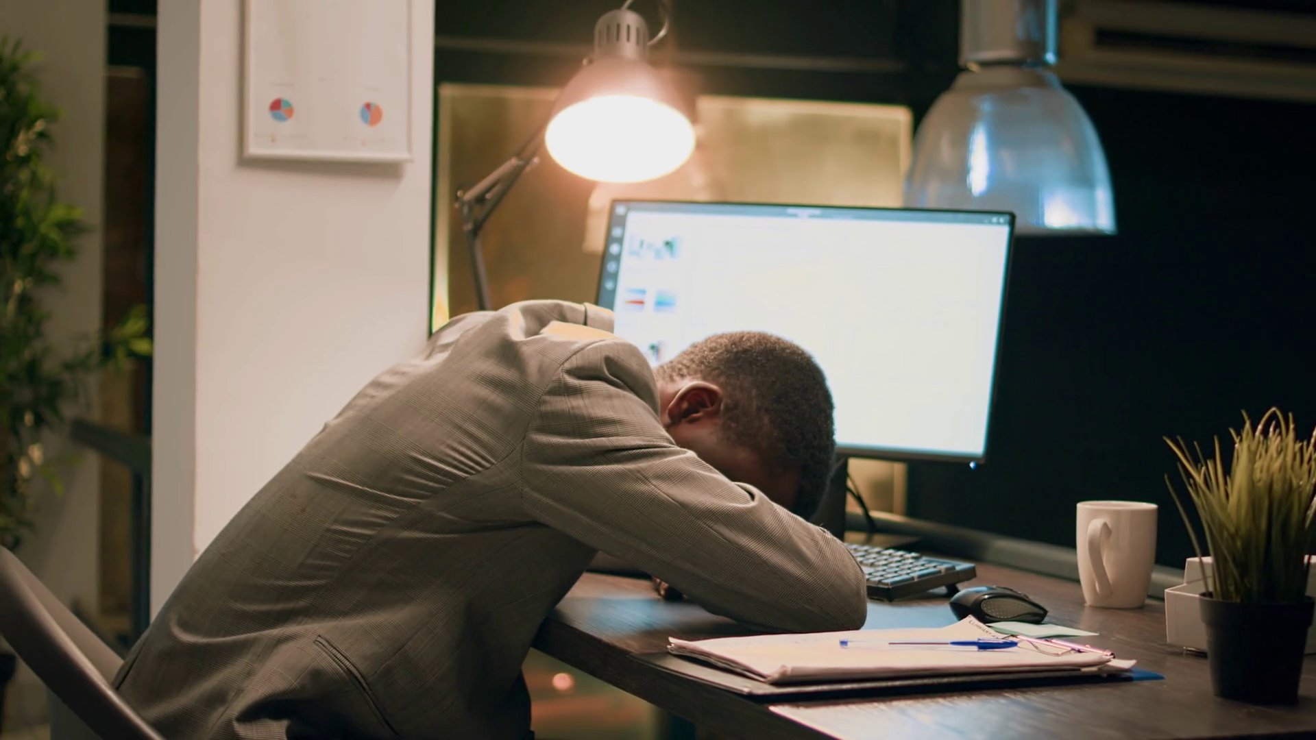 Drowsy African American Computer Operator Stock Footage SBV-348049787 ...