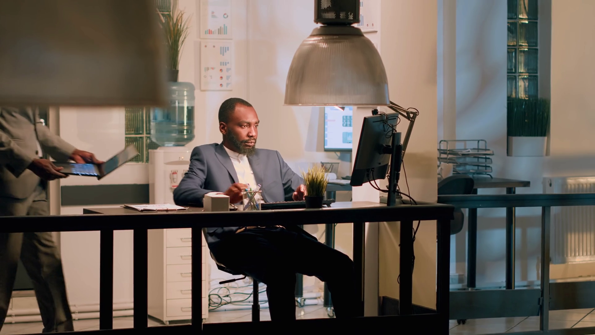 Experienced Employee Bringing Laptop To Help Stock Footage SBV ...