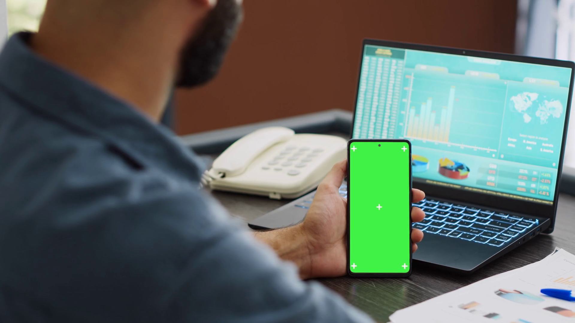 Specialist Using Greenscreen On Phone Stock Footage SBV-347808031 - Storyblocks