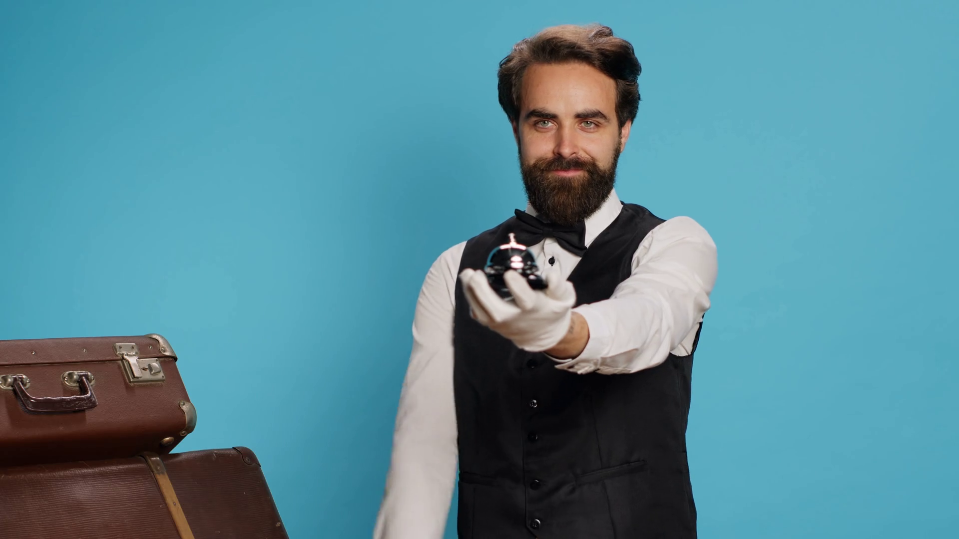 Doorkeeper With Briefcases Bell Using To Stock Footage SBV-348400280 - Storyblocks