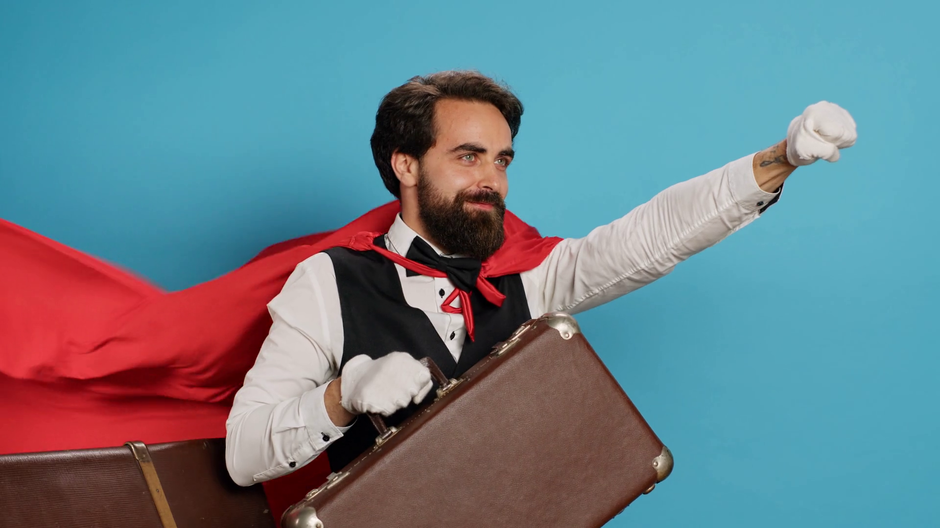 Hotel Bellhop Acting Superhuman With Cape Stock Footage SBV-348421791 ...
