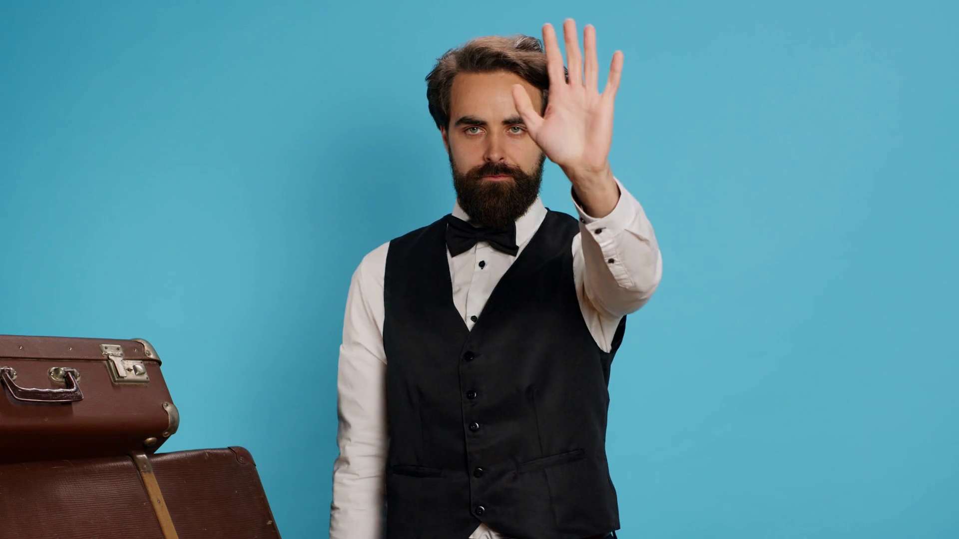 Doorman Raises Hand To Show Stop Sign Stock Footage SBV-348400653 ...