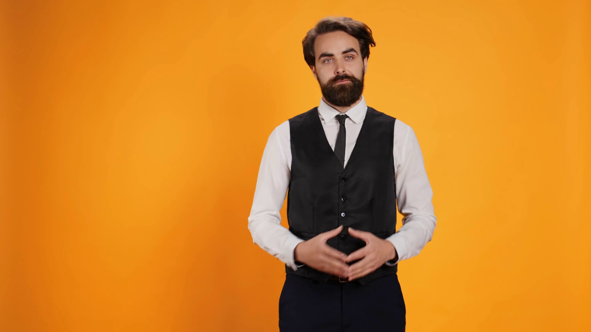 Skilled Classy Butler Pointing Aside Working Stock Footage SBV ...