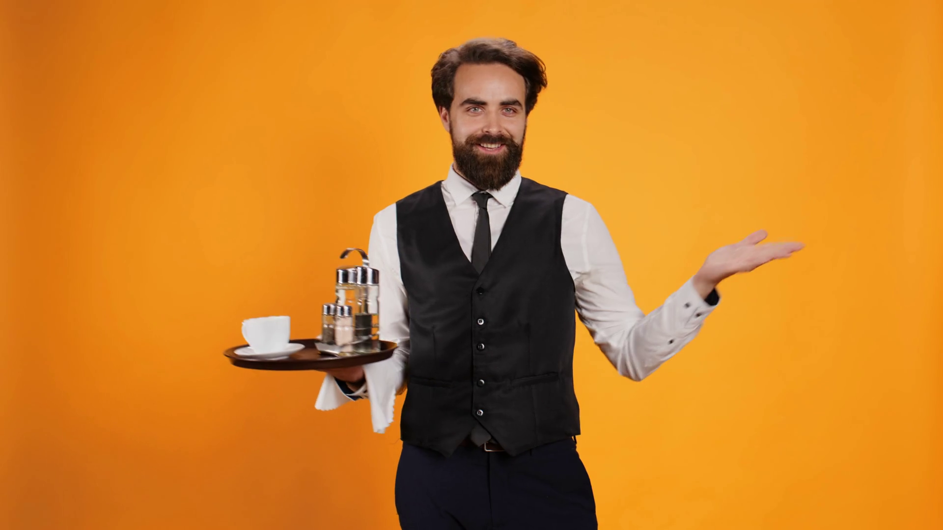 Smiling Waiter Posing With Food Tray In Hand Stock Footage SBV ...