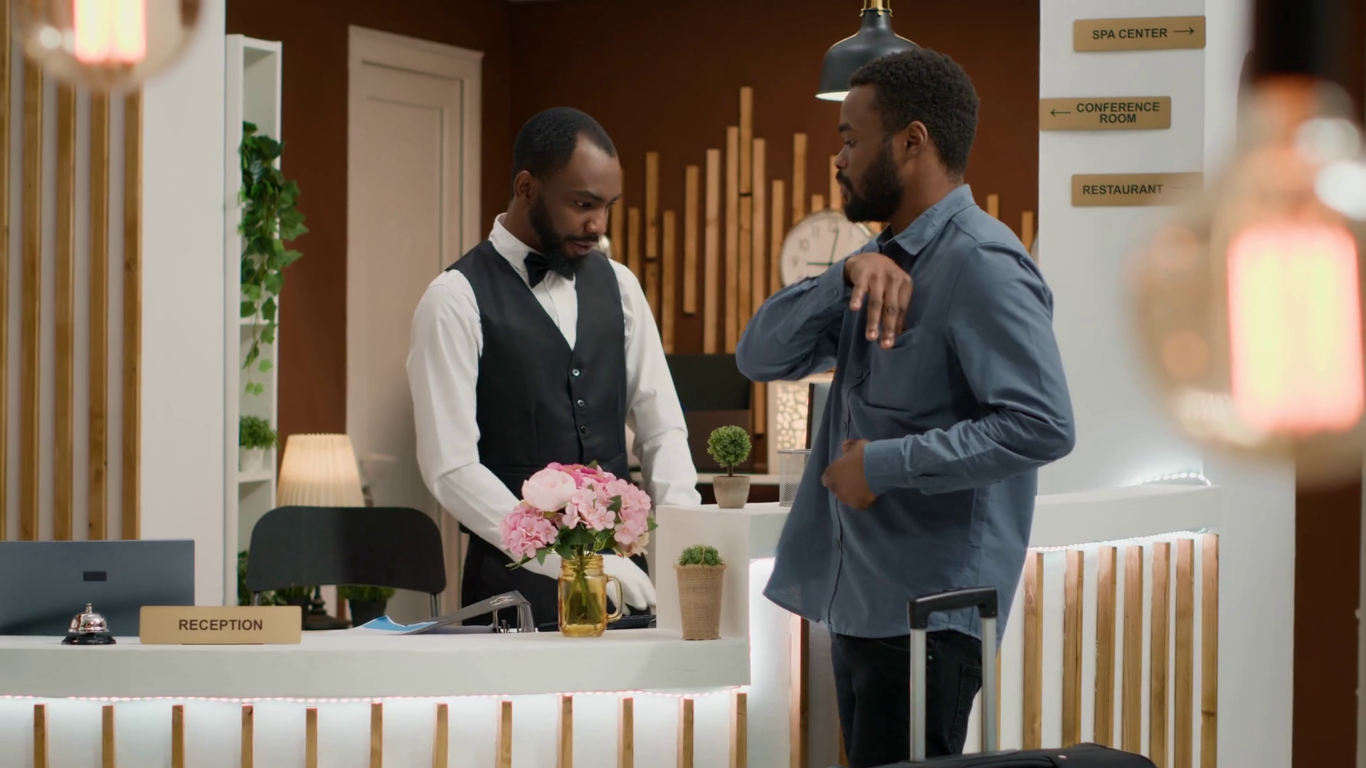 Hotel Staff Verifying Id Papers Guest Stock Footage SBV-348536671 ...