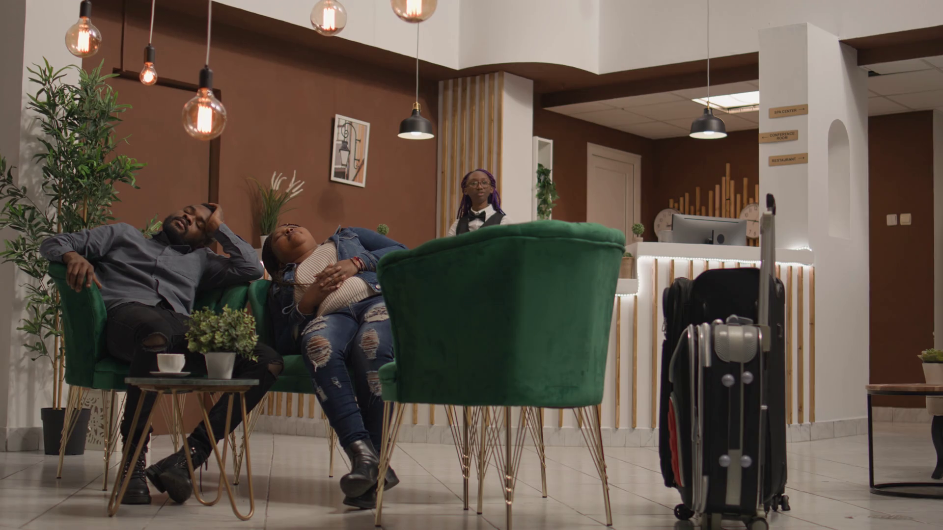 Hotel Worker Waking Up Couple Napping In Stock Footage SBV-348575978 ...