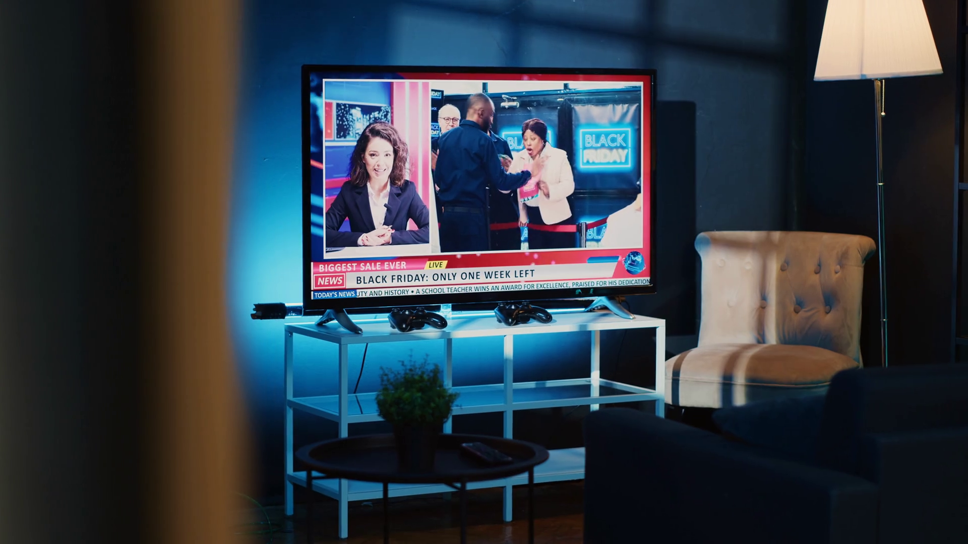 Close Up Shot Of Tv Left Open At Night In Stock Footage SBV-348641200 ...