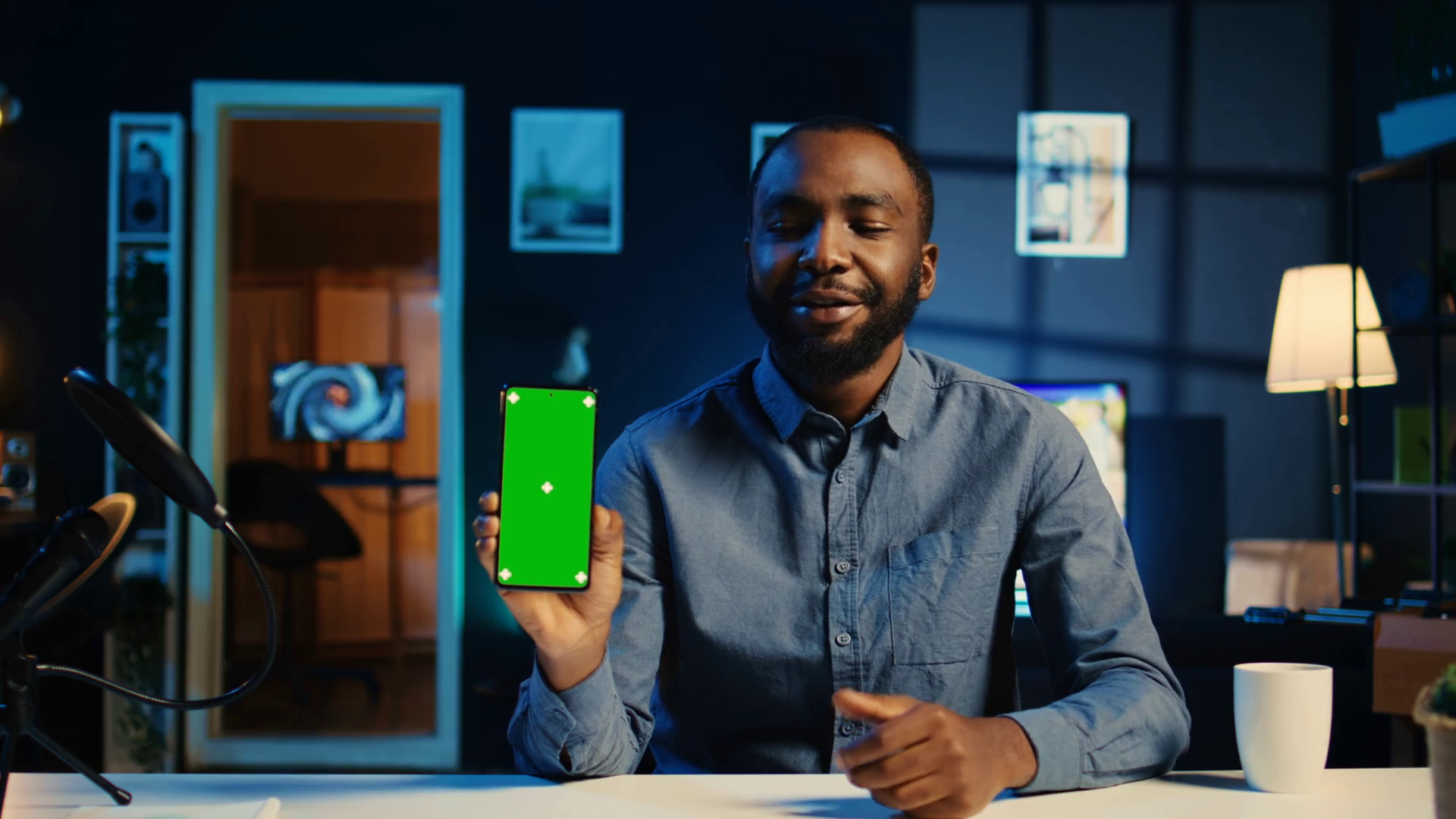 Content Creator Holding Green Screen Product Stock Footage SBV ...