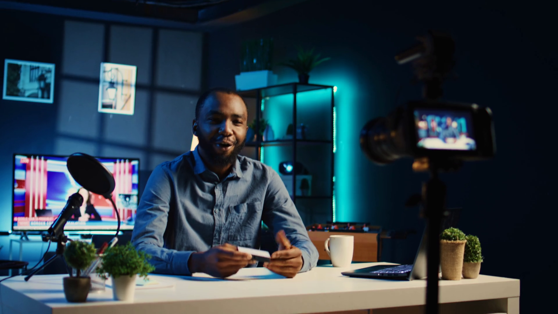 Tech Content Creator Filming Mini Rgb Lights Stock Footage SBV ...