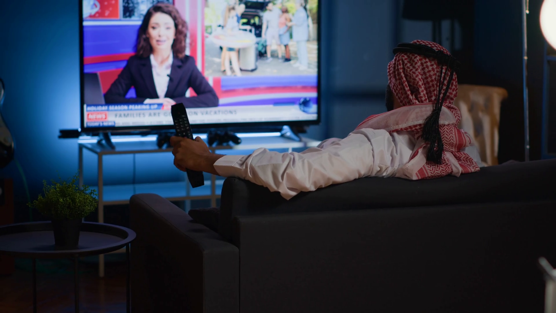 Arabic Man Lounged On Cozy Sofa Watching Stock Footage SBV-348679214 ...