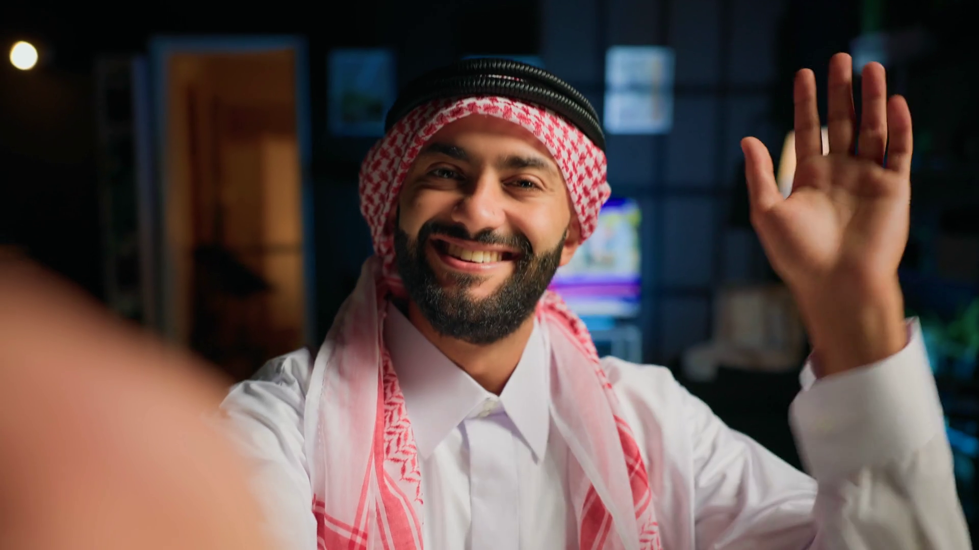 Pov Of Cheerful Muslim Content Creator Stock Footage SBV-348623223 ...