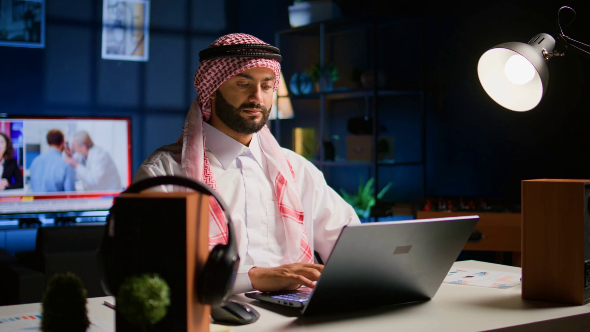 Happy Arabic Teleworker Answering Job Emails Stock Footage SBV ...