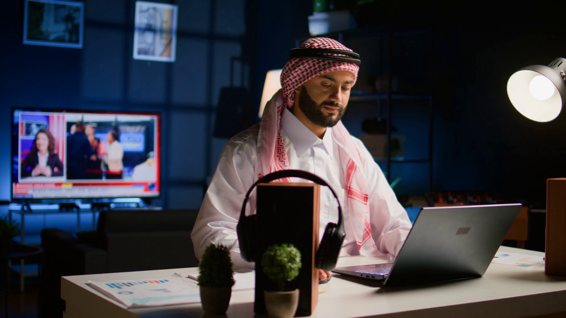 Happy Arab Teleworker Remotely Working In Stock Footage SBV-348623259 ...