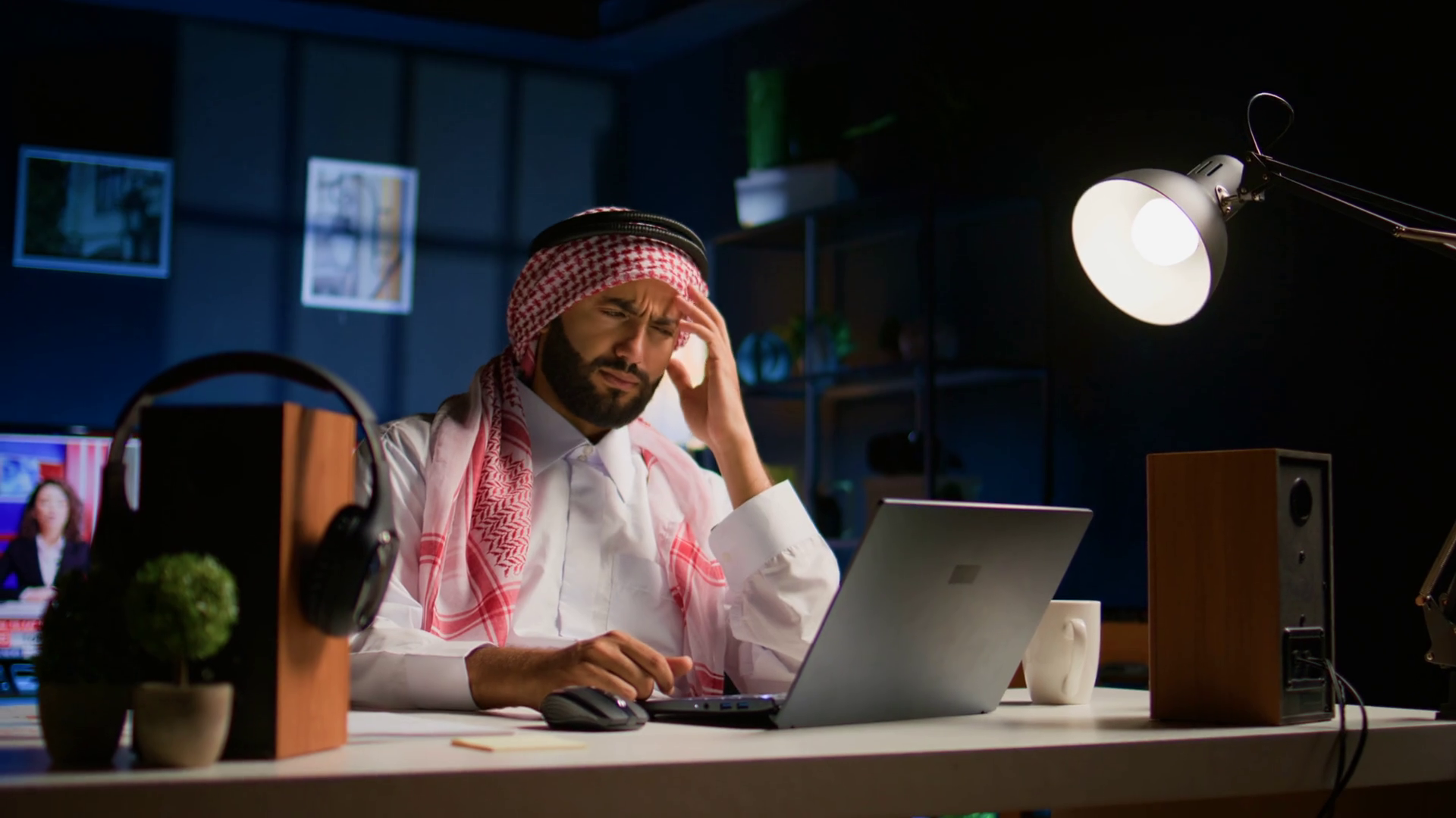 Tired Arab Businessman In Traditional Attire Stock Footage SBV ...