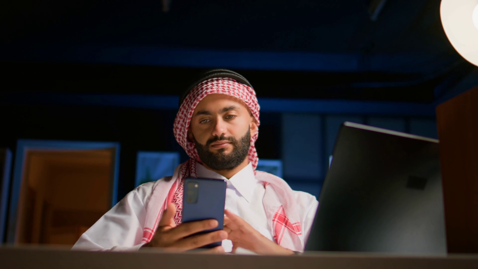 Muslim Worker Answering Phone Call Remotely Stock Footage SBV-348623314 ...