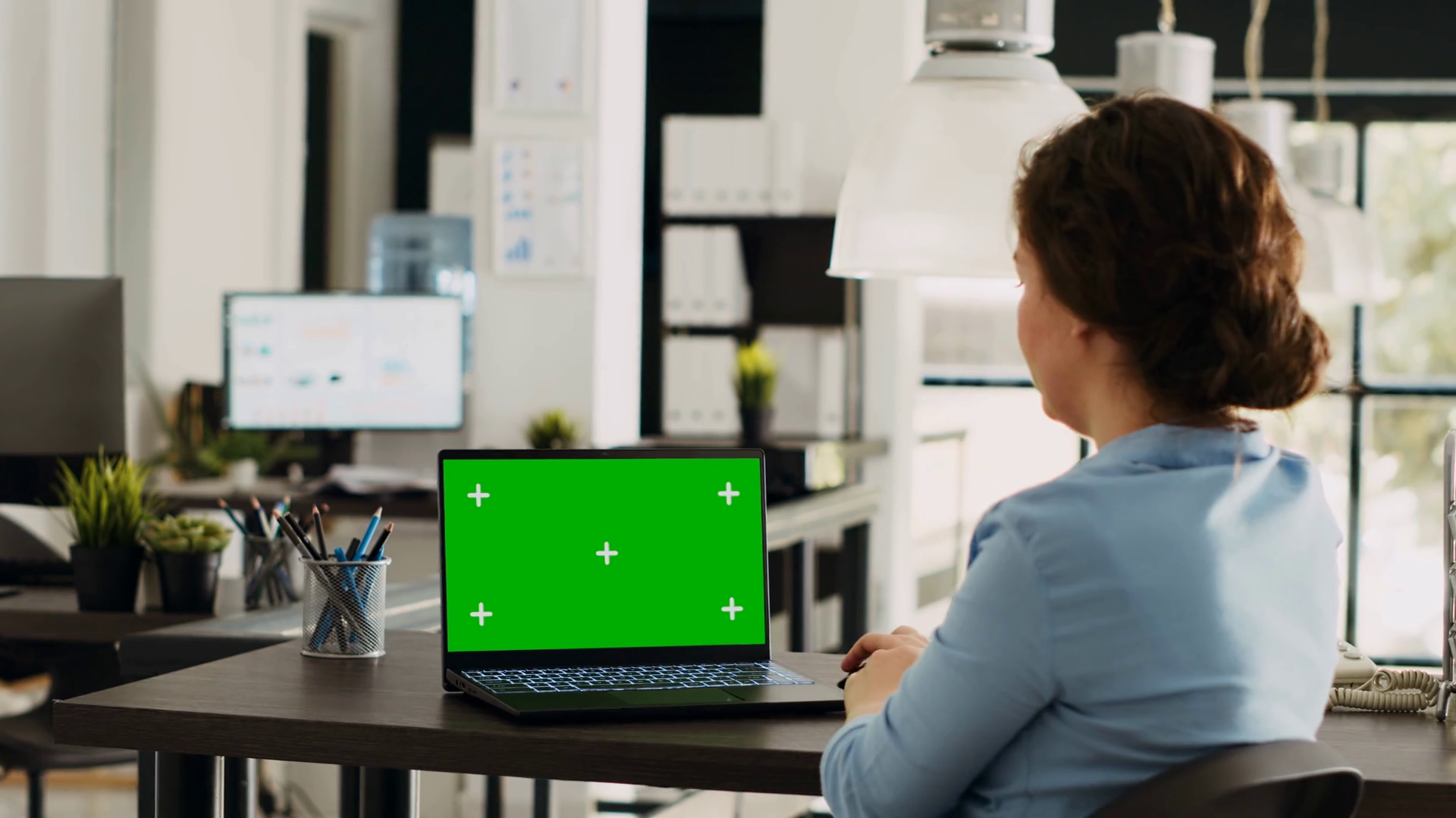 Team Leader Analyzes Greenscreen Display On Stock Footage SBV-348625641 ...