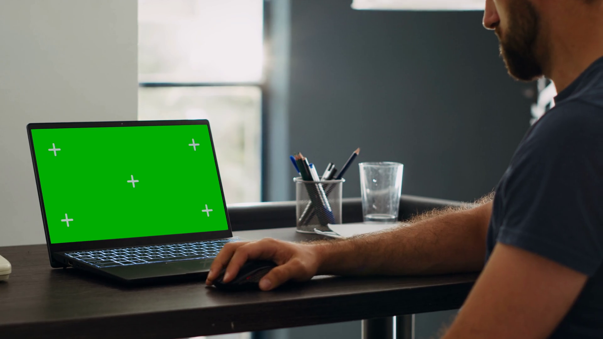 Male Employee Looks At Greenscreen Chromakey Stock Footage SBV-348653084 - Storyblocks