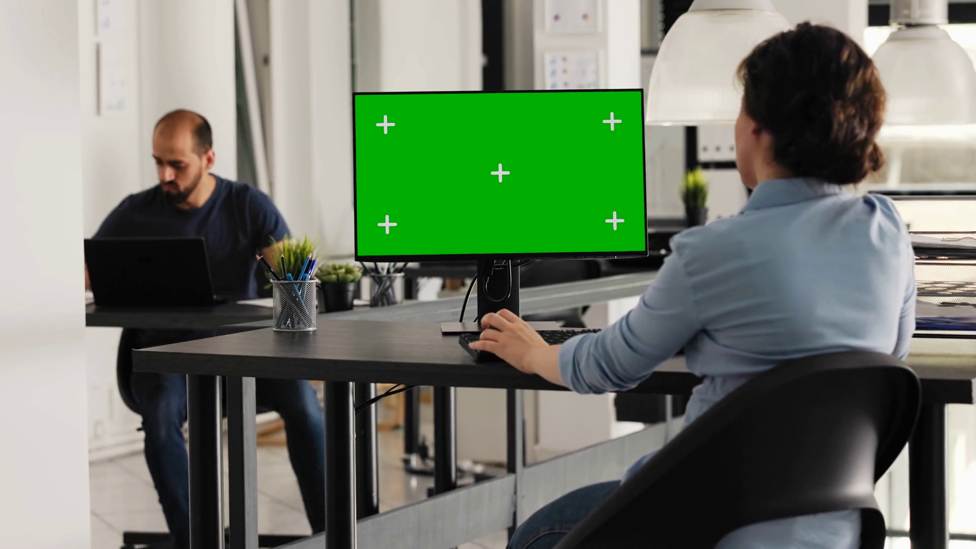 Businesswoman Works With Greenscreen On Pc Stock Footage SBV-348653132 ...