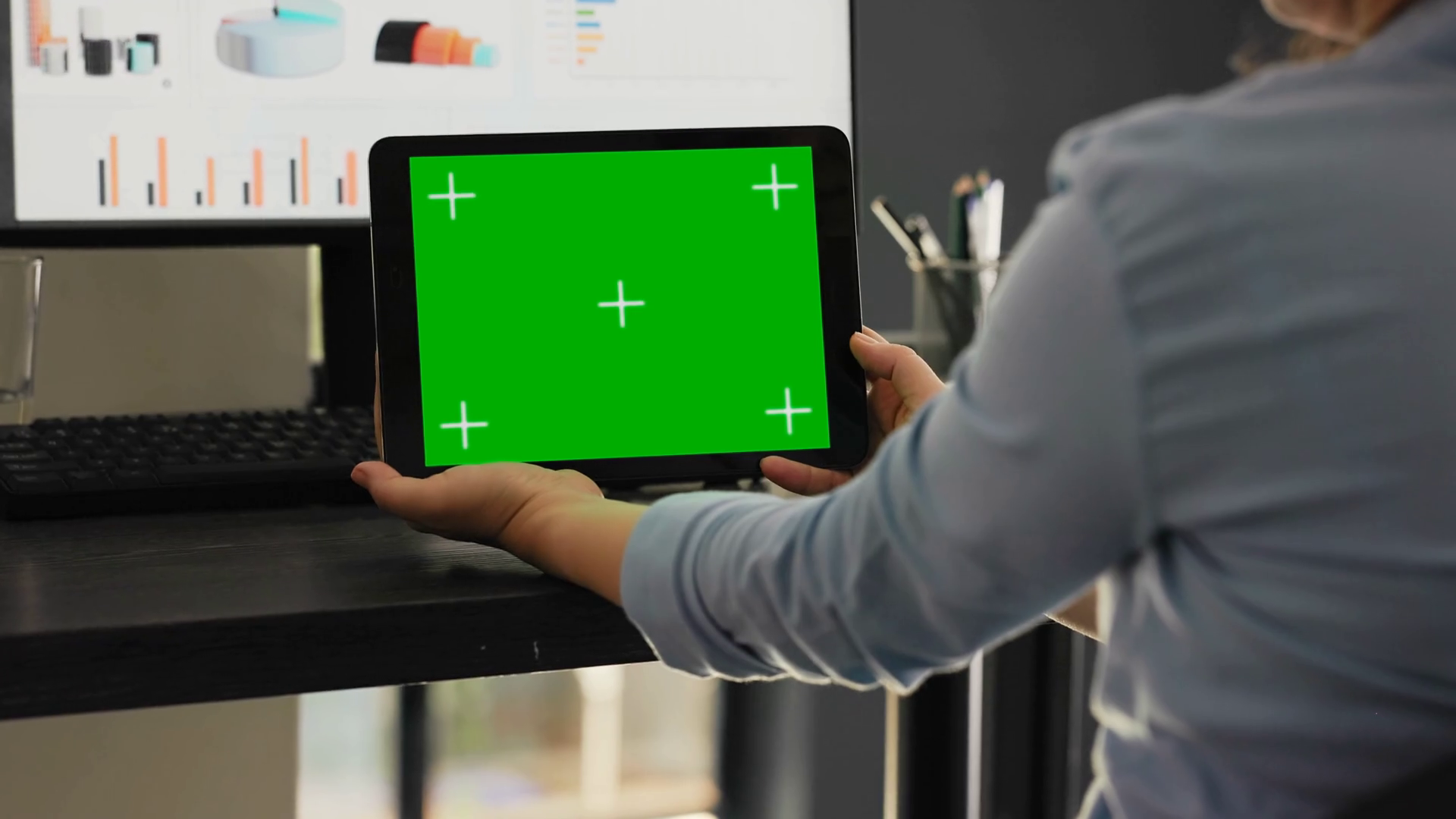 Businesswoman Uses Greenscreen On Tablet In Stock Footage SBV-348652890 ...